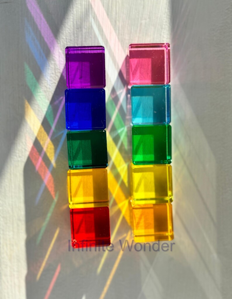 Montessori Wooden Window Toy House: Rainbow Acrylic Blocks, Stacking ...