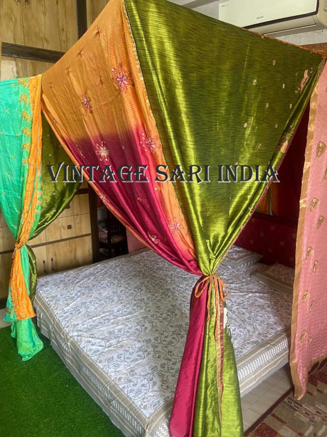 Indian Sari Bed Canopy,bohemian Canopy,vintage Sari Canopy,colorful ...