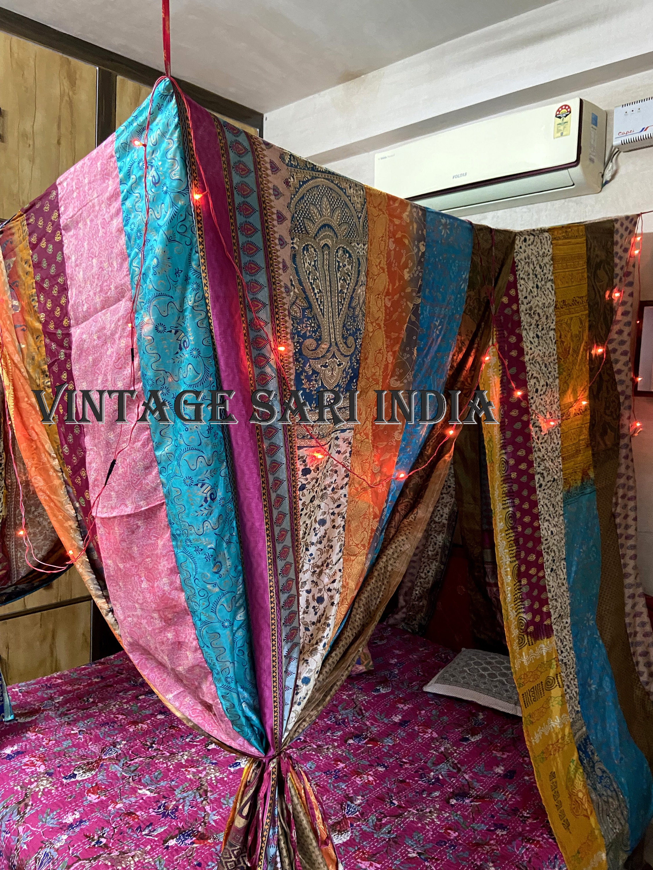 Cultural Sari Canopy,sari Draped Canopy,luxury Sari Bedding Canopy ...