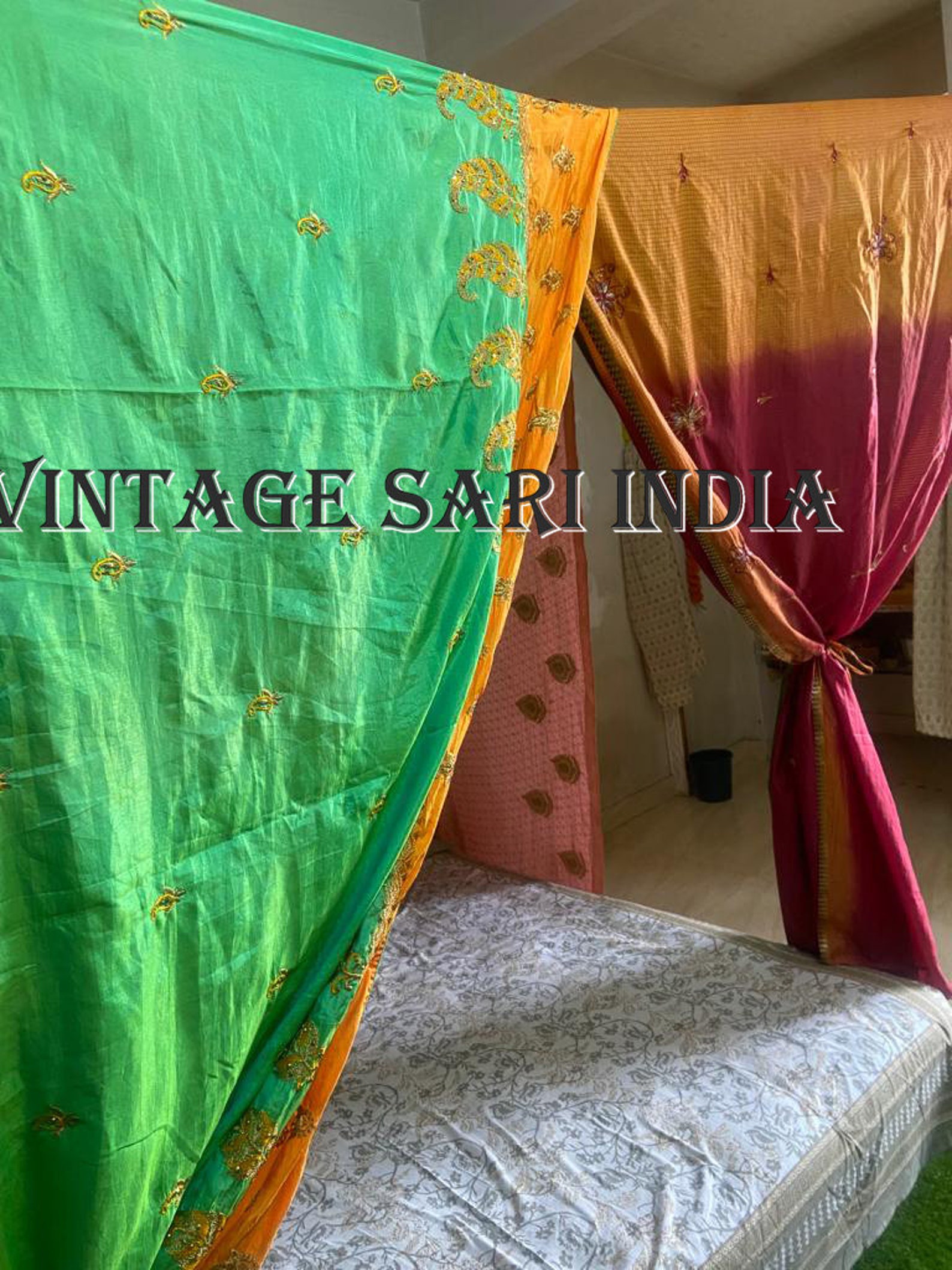 Indian Sari Bed Canopy,bohemian Canopy,vintage Sari Canopy,colorful ...