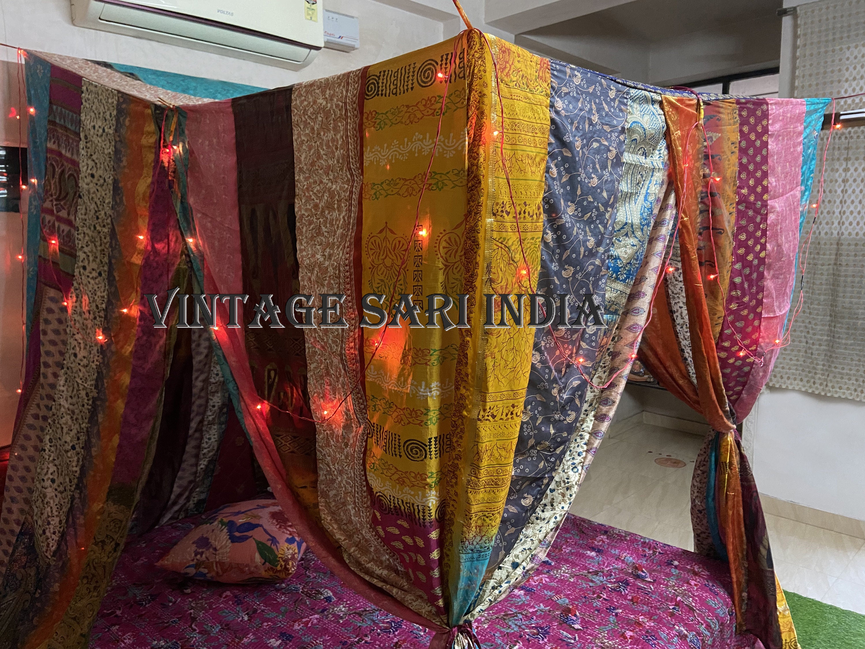 Cultural Sari Canopy,sari Draped Canopy,luxury Sari Bedding Canopy ...