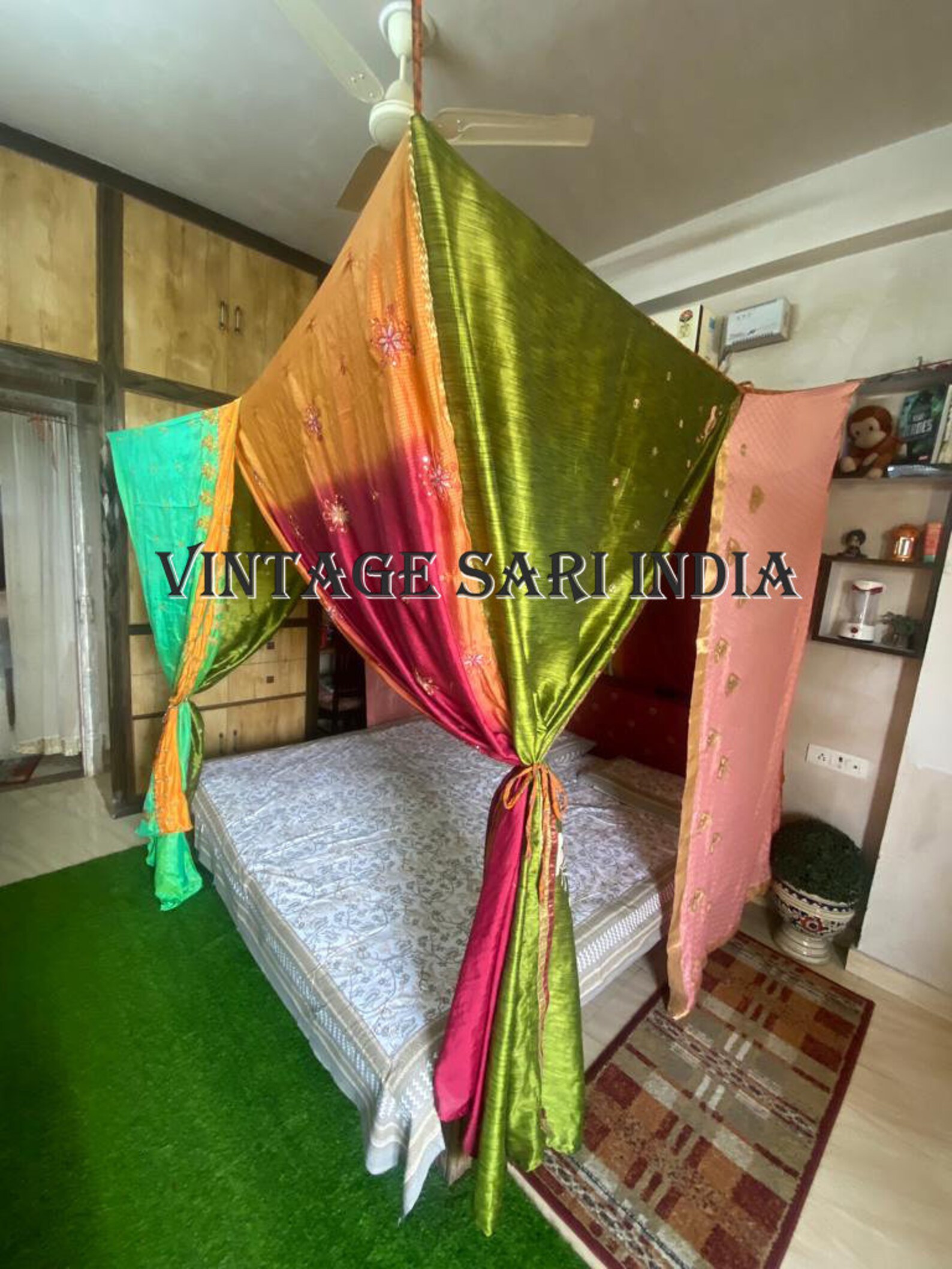 Indian Sari Bed Canopy,bohemian Canopy,vintage Sari Canopy,colorful ...