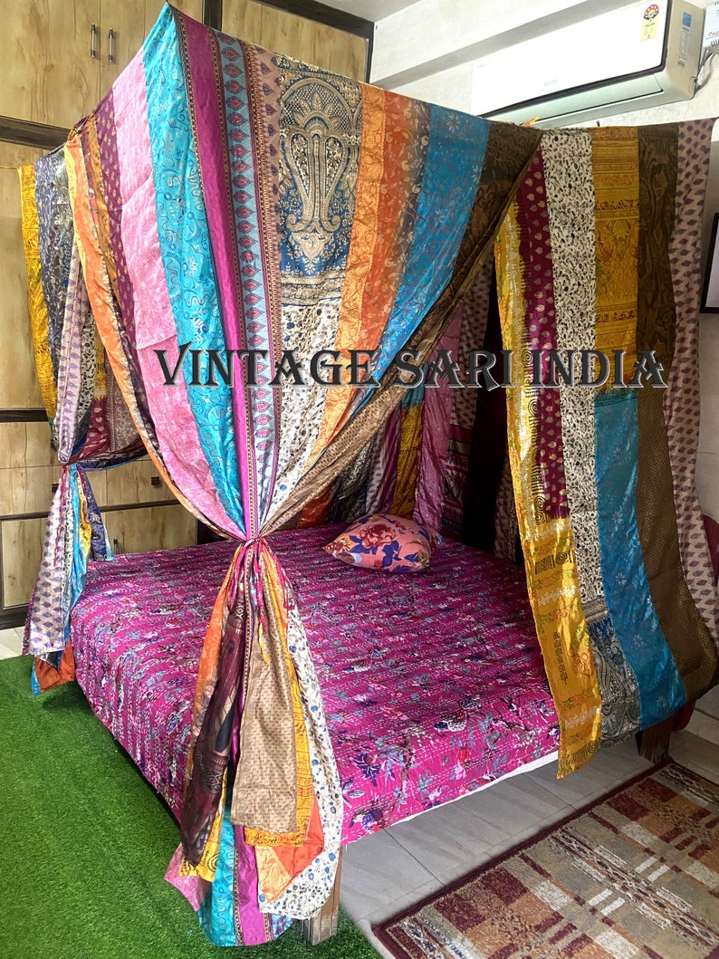 Cultural Sari Canopy,sari Draped Canopy,luxury Sari Bedding Canopy ...