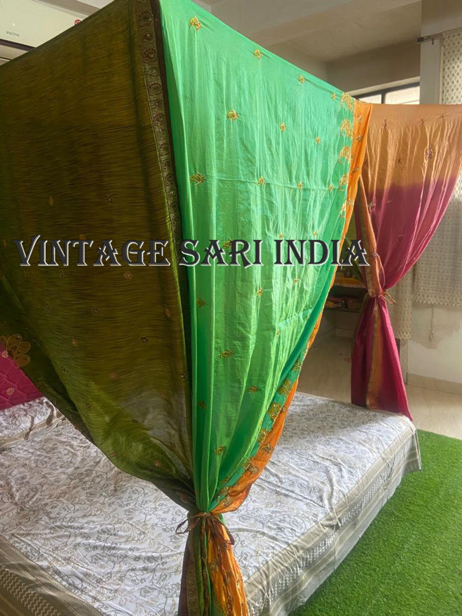 Indian Sari Bed Canopy,bohemian Canopy,vintage Sari Canopy,colorful ...