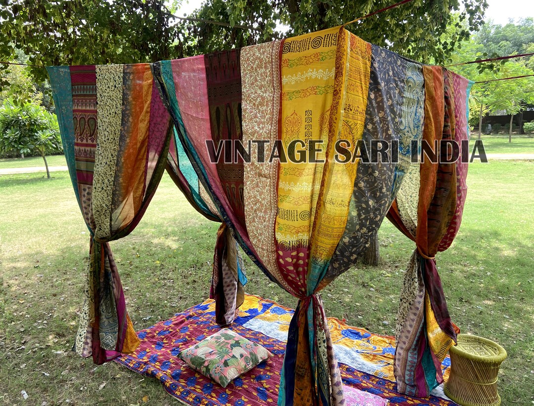 Indian Sari Canopy Drapes,sari Fabric Bed Canopy,festive Sari Canopy ...