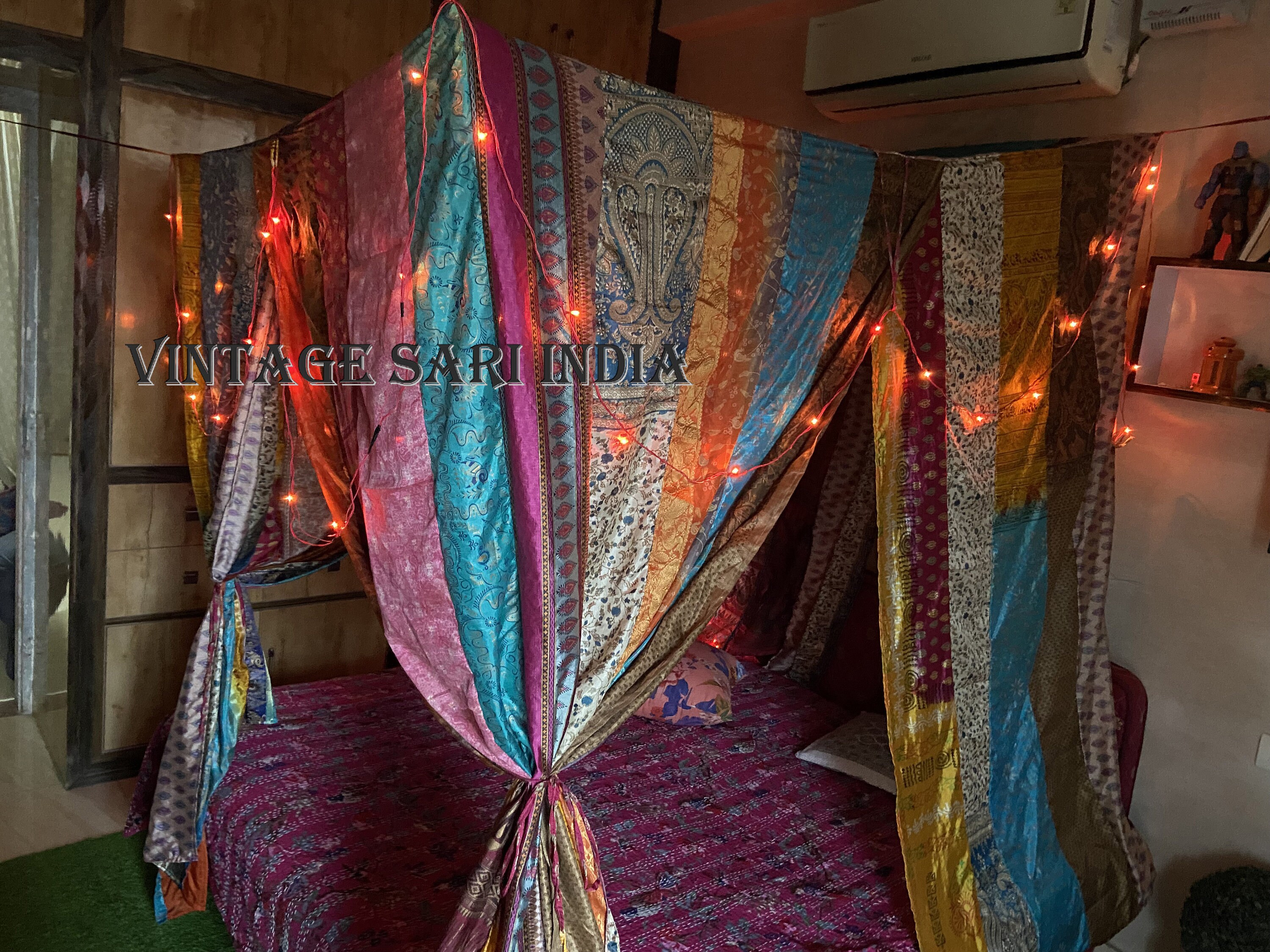 Cultural Sari Canopy,sari Draped Canopy,luxury Sari Bedding Canopy ...