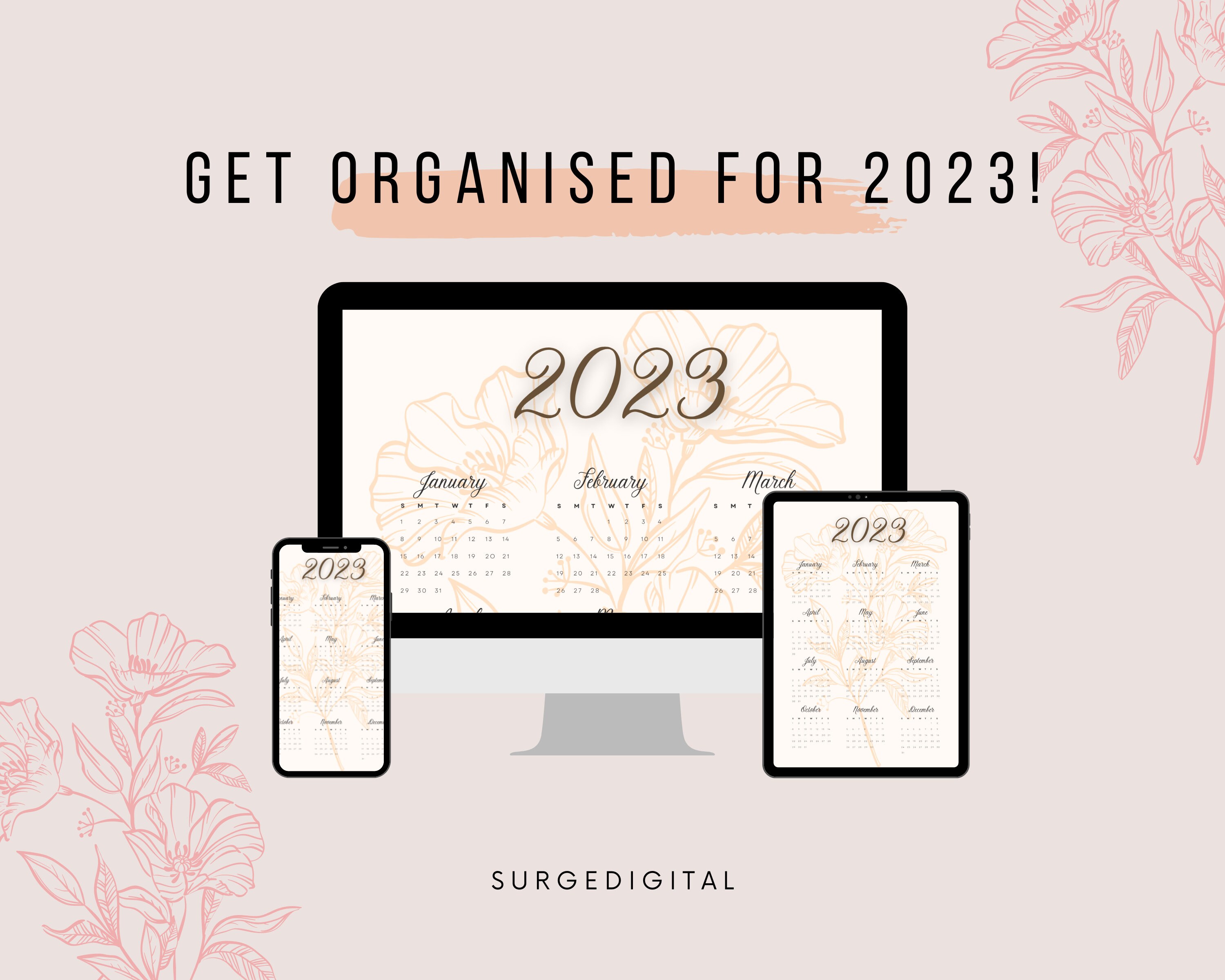 2023 Year Calendar Printable, Digital Organisation, Digital Planning ...