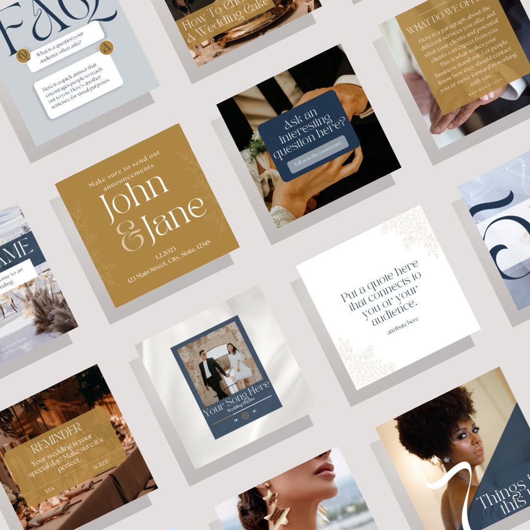 Customizable Canva Social Media Templates Navy Gold Wedding Style ...