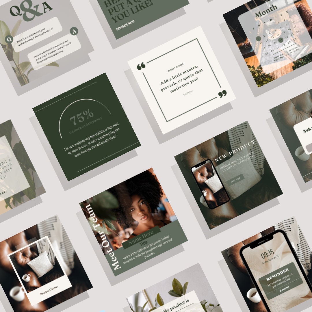 Customizable Canva Social Media Templates Rustic Green Instagram ...