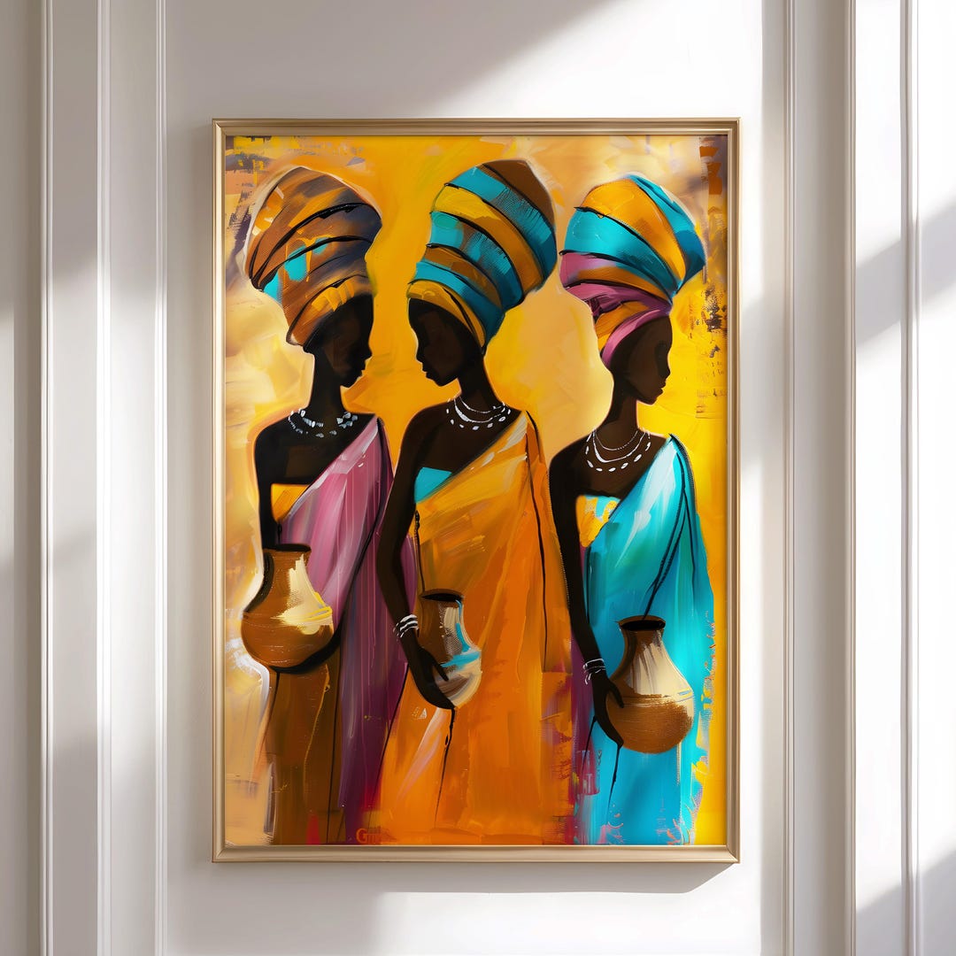 African Wall Art Print, Three African Women Vibrant Abstract Painting ...