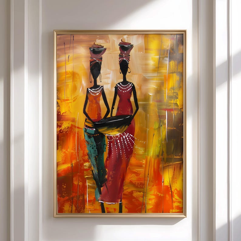 African Wall Art Print 2 African Women Vibrant Abstract Painting Modern ...