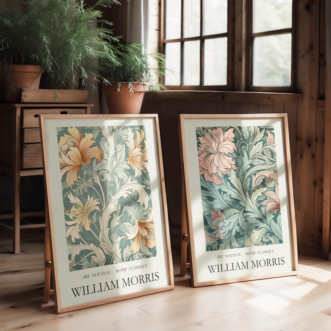 Set of 2 William Morris Art Nouveau Posters – Vintage Botanical Floral ...