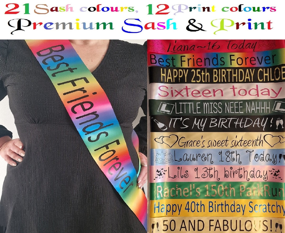 Personalised Birthday Sash / Hen Party Sashes Any Text Any Age Birthday ...