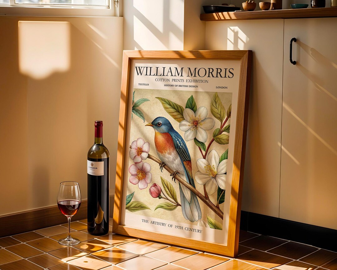 William Morris Bluebird and Floral Art Print With Pink Flowers and ...