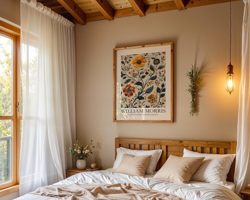 William Morris Classic Yellow and Blue Textile Pattern Print, Floral ...