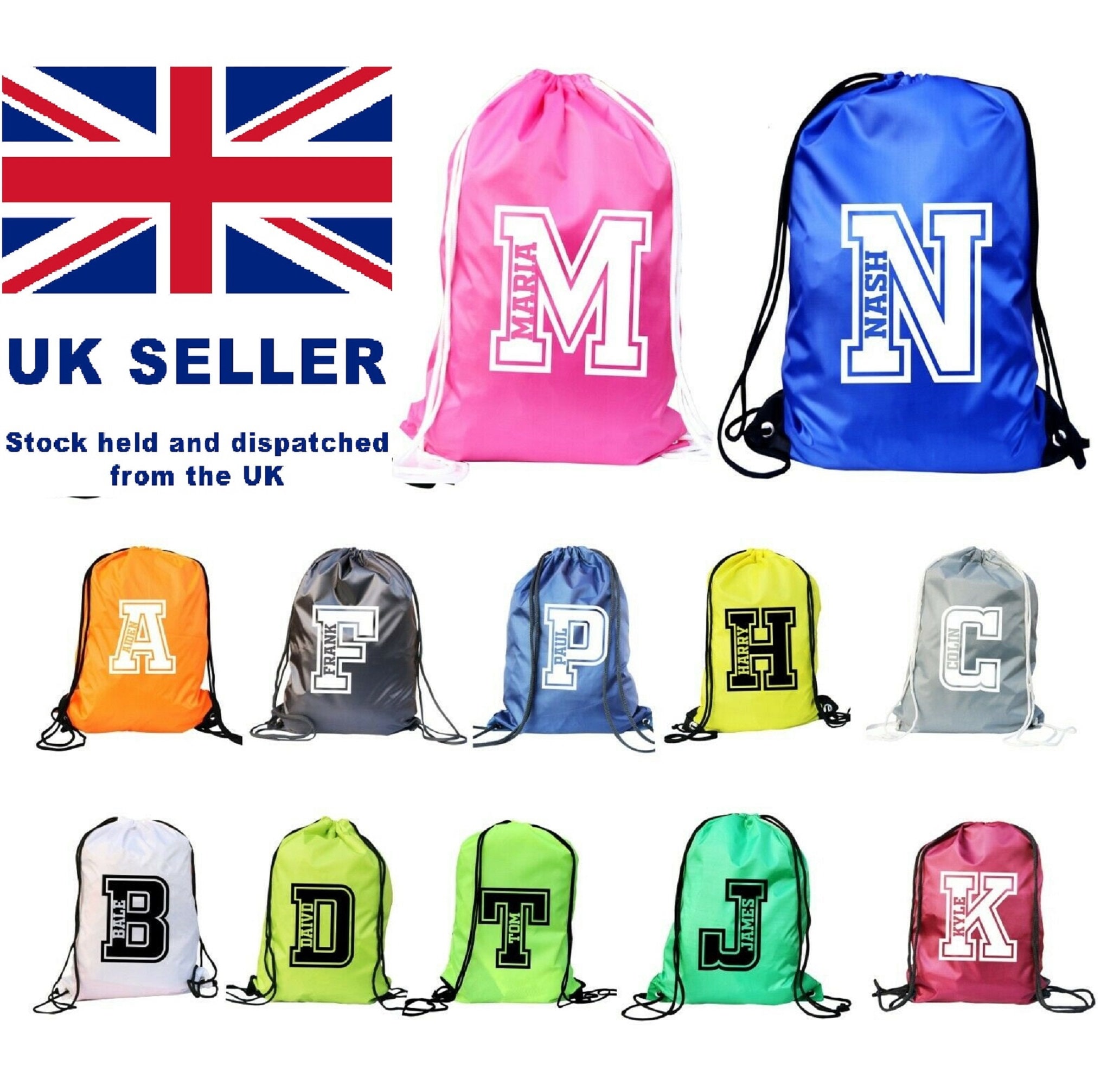 Personalised Drawstring Bag Sport School PE Kit Boys Girls Gym Dance ...