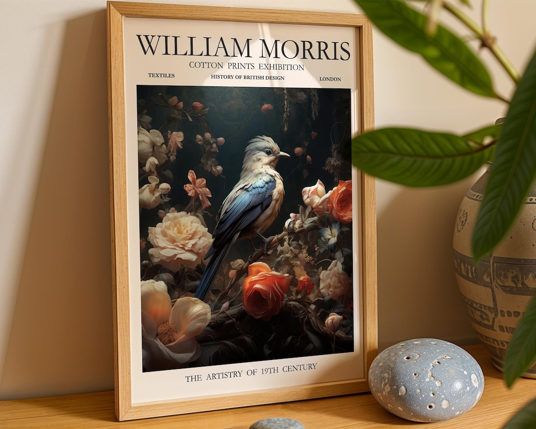 William Morris Bluebird and Rose Floral Print, Victorian Botanical ...