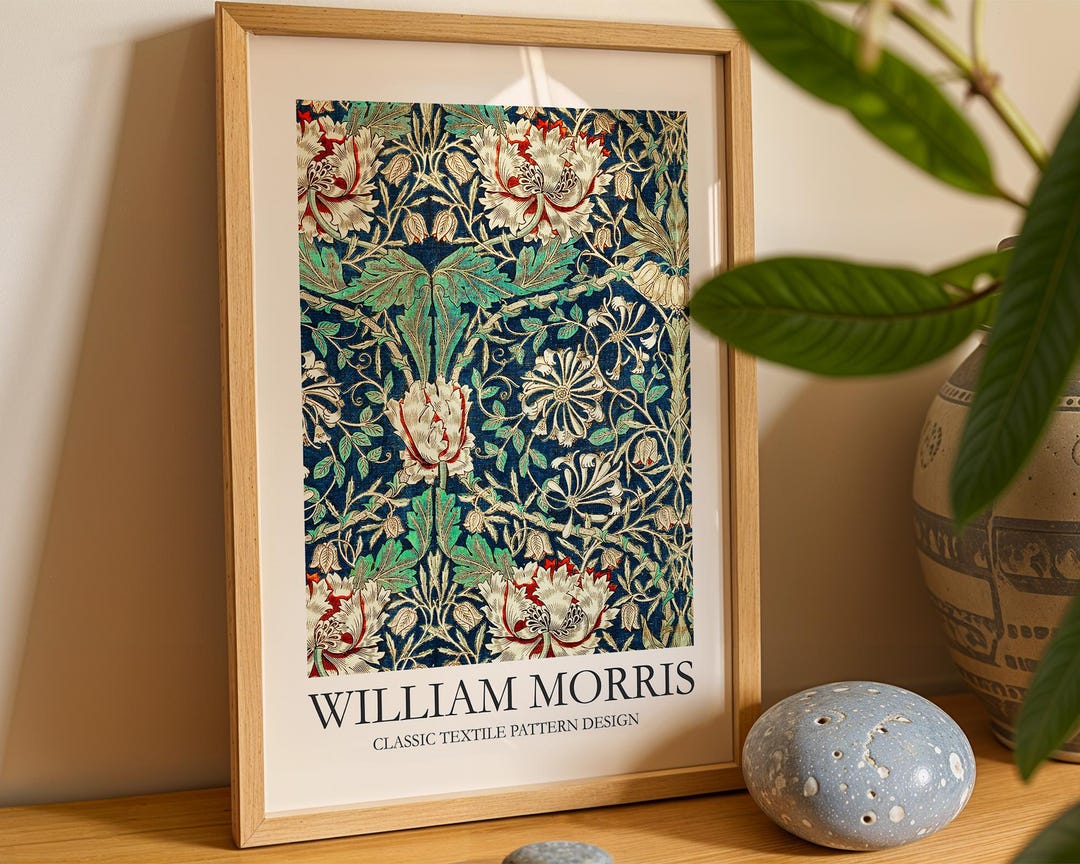 William Morris Art Floral and Leaf Textile Pattern Print, Red and Gold ...