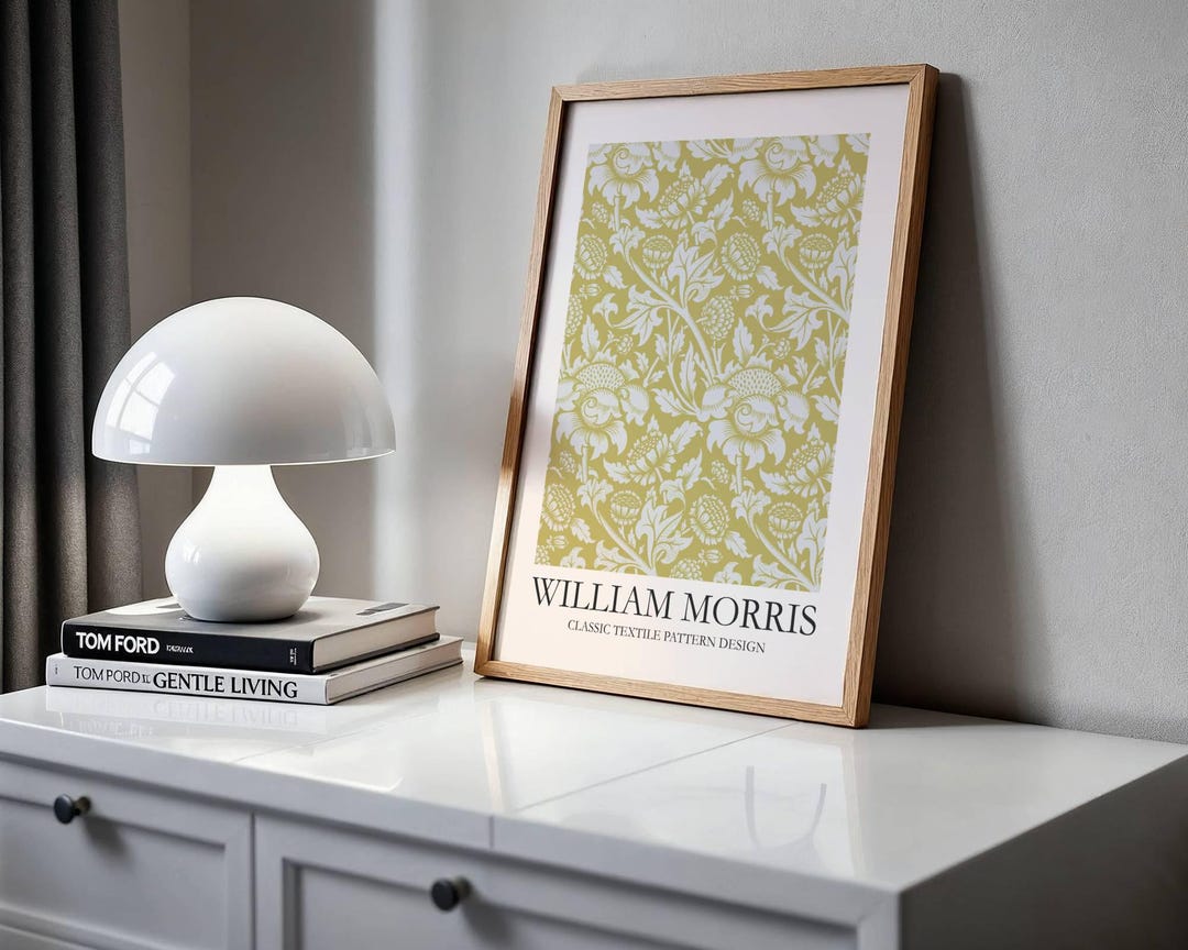 Chartreuse and White Floral Art Nouveau Poster, William Morris Inspired ...
