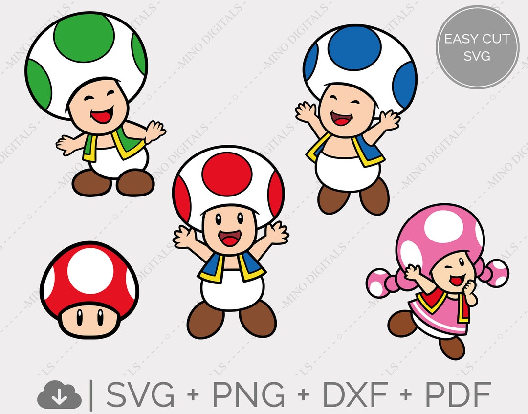 Mario Toad Pack SVG PNG DXF Pdf Vector Download Files Layered - Etsy