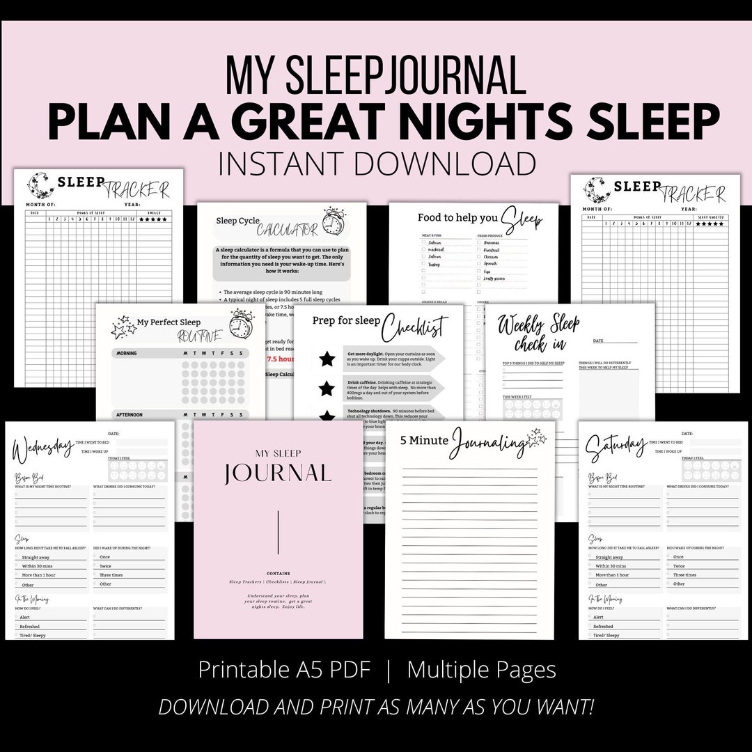 A4 Sleep Journal Sleep Tracker Printable Sleep Log Diary Sleep Diary ...