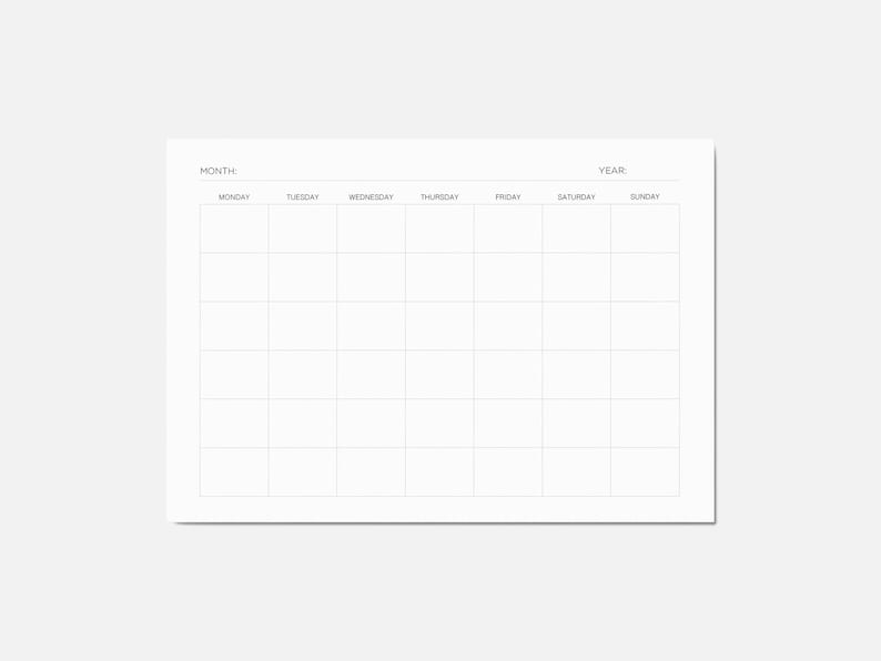 Blank Calendar Printable Monthly Planner Minimalist Calendar A4 & A3 - Etsy