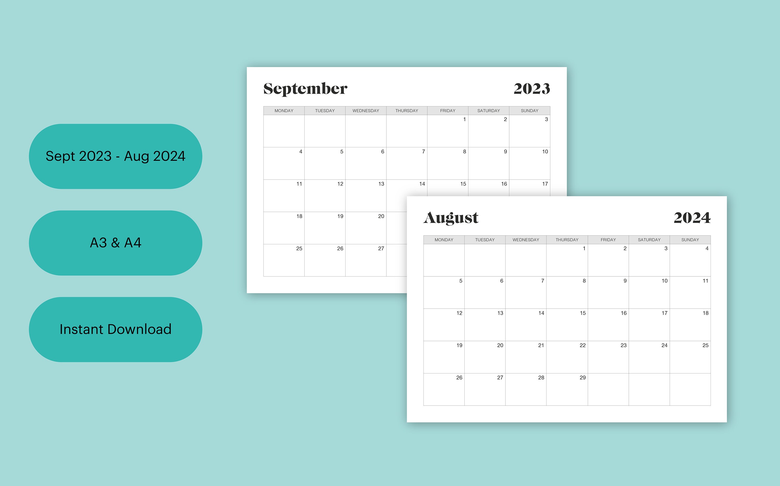 September 2023 August 2024 Printable Monthly Planner 2023 2024 ...