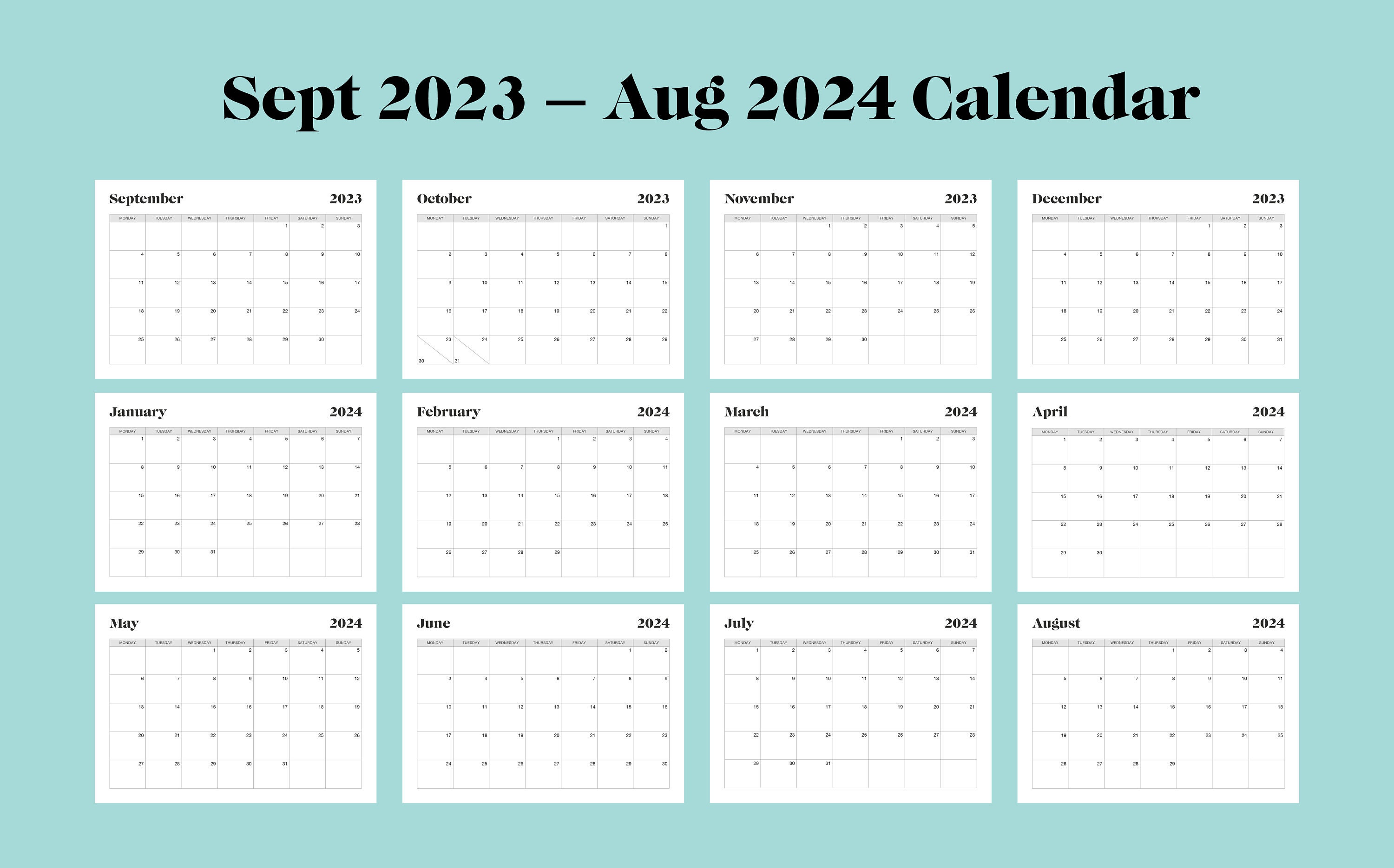 September 2023 August 2024 Printable Monthly Planner 2023 2024 Minimalist Calendar Full Year ...