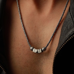Mens Leather Necklace With Letter Bead, Braided Leather Personalized ...