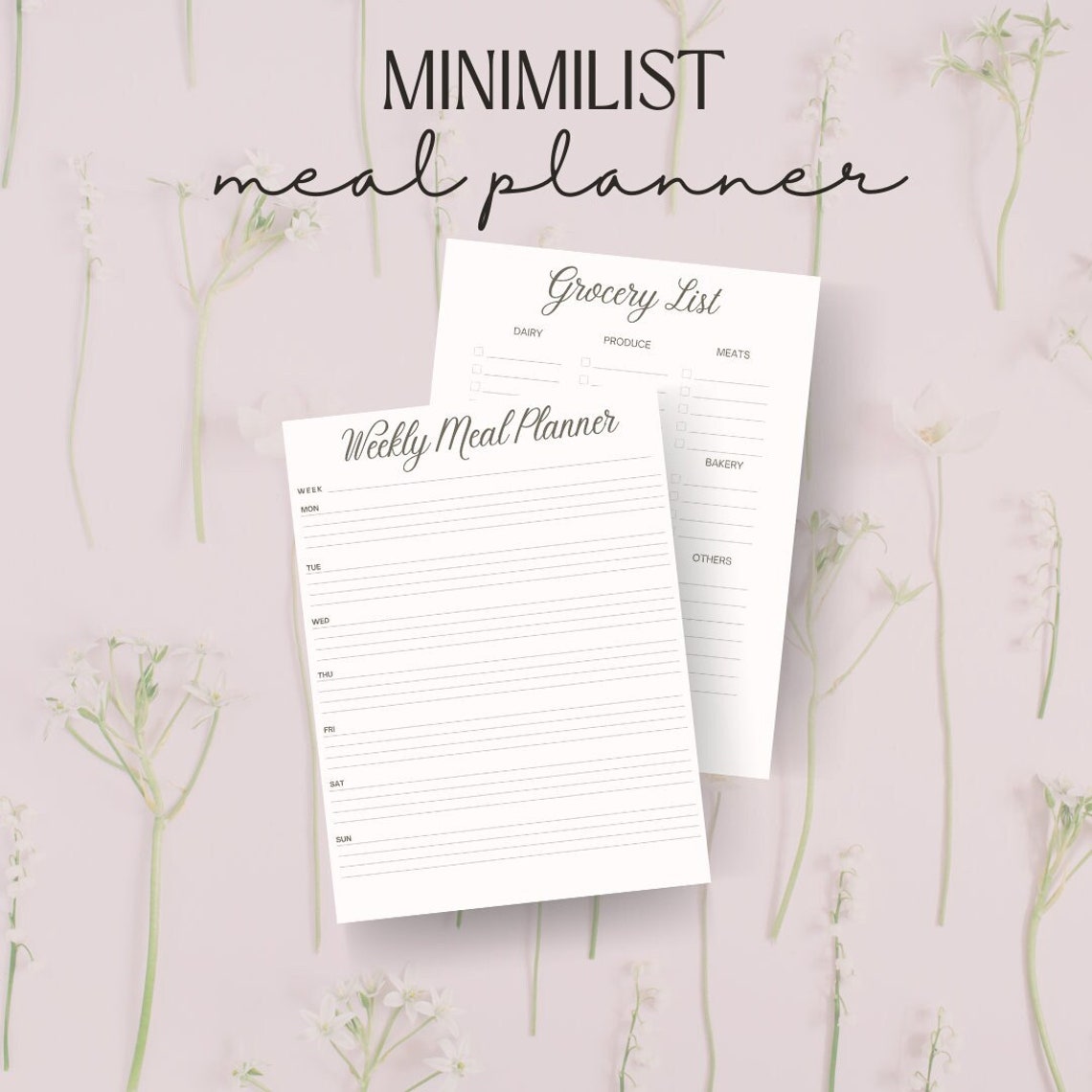 DIGITAL | MINIMALIST | Printable Menu Download and Weekly Menu Planner ...