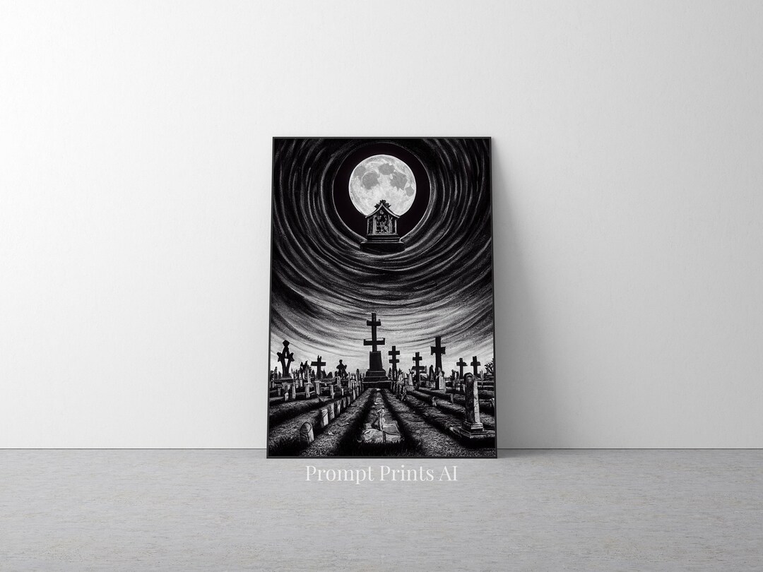 Dark Gothic Cemetery Art Print, Dark Academia Printable, Moody DIY Fall ...