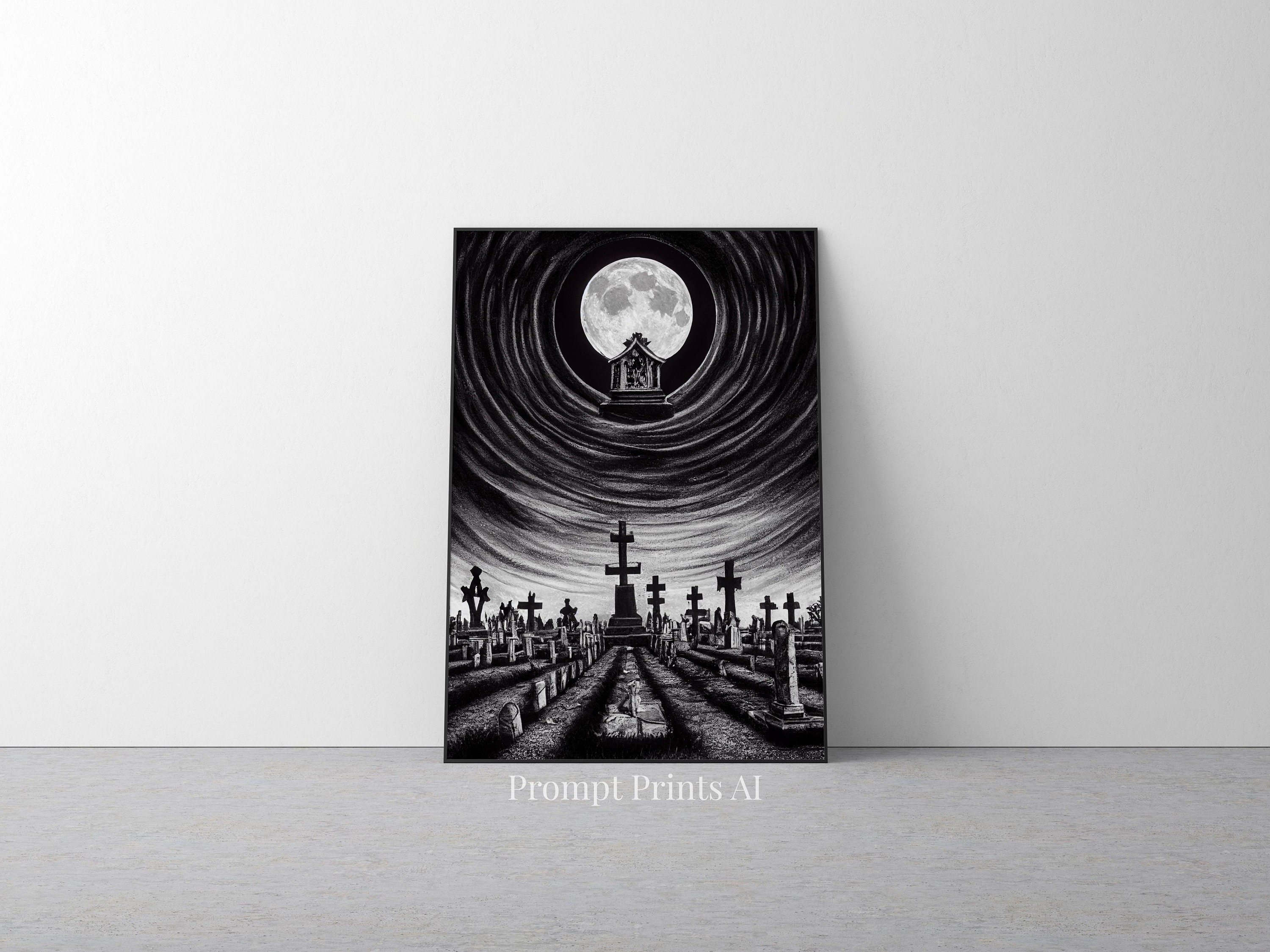 Dark Gothic Cemetery Art Print, Dark Academia Printable, Moody DIY Fall ...