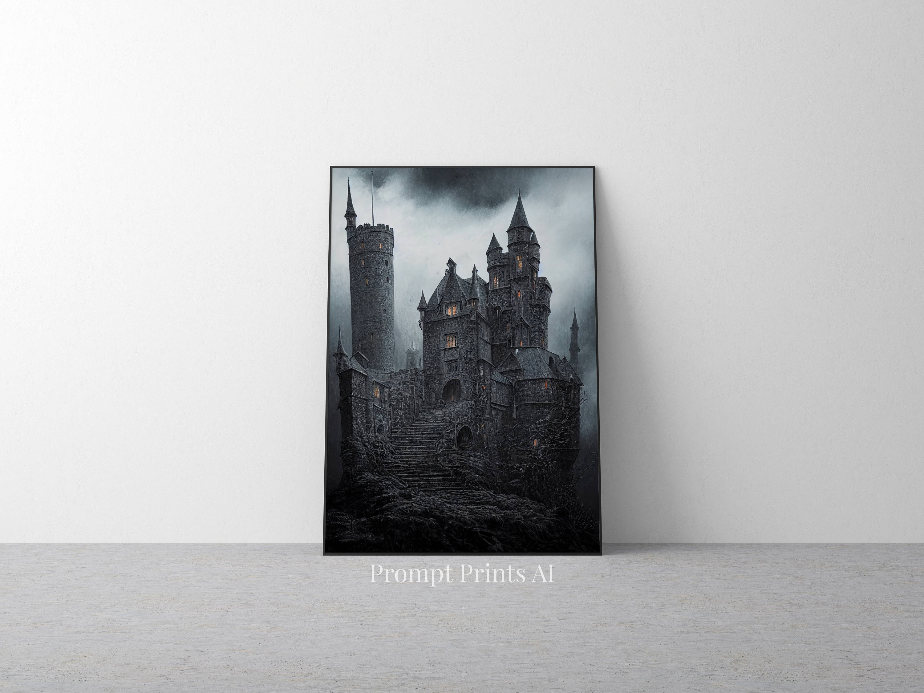 Dark Goth Castle Art Print, Dark Academia Digital Printable, Gothic Oil ...