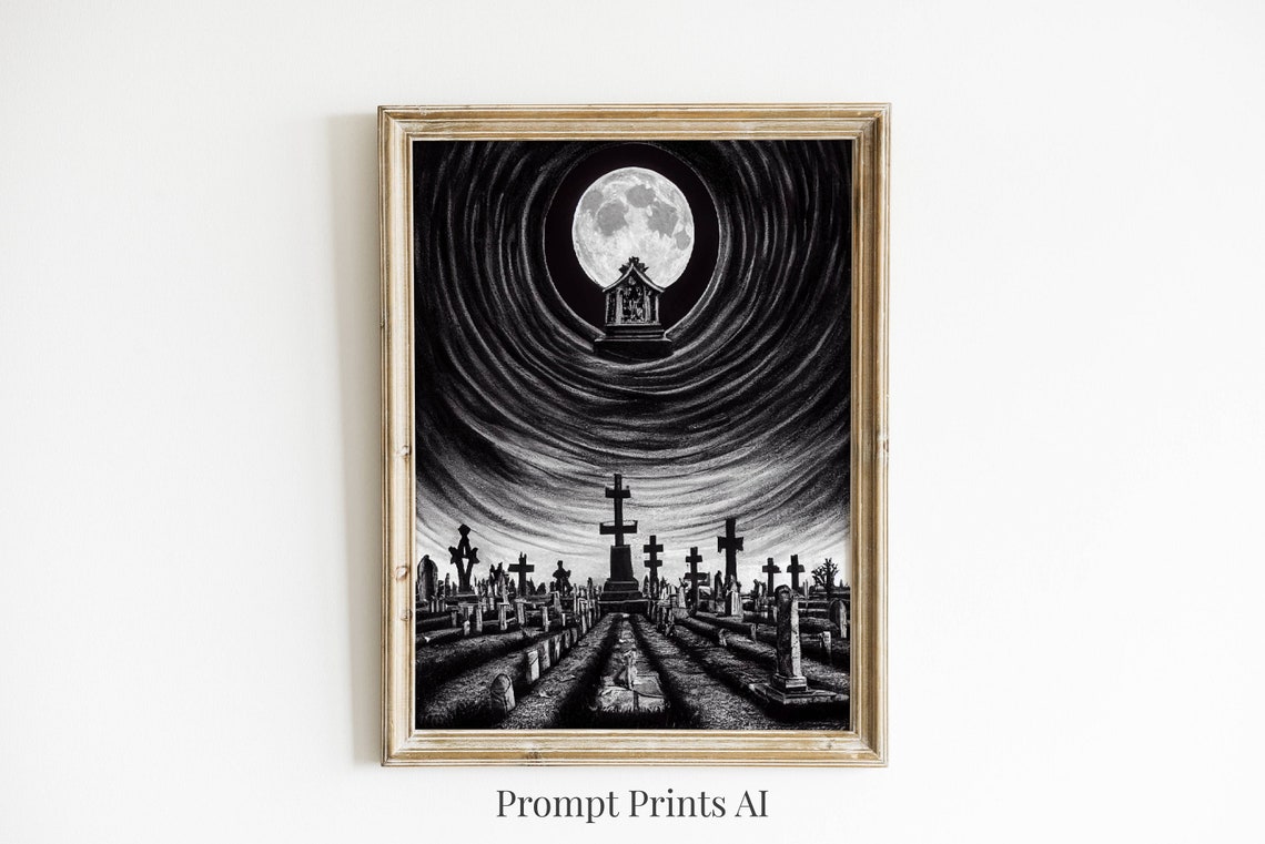 Dark Gothic Cemetery Art Print, Dark Academia Printable, Moody DIY Fall ...