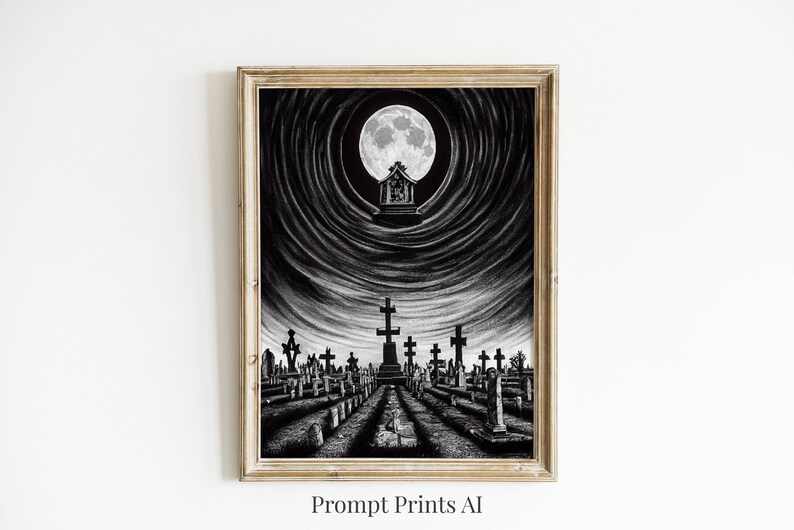 Dark Gothic Cemetery Art Print, Dark Academia Printable, Moody DIY Fall ...