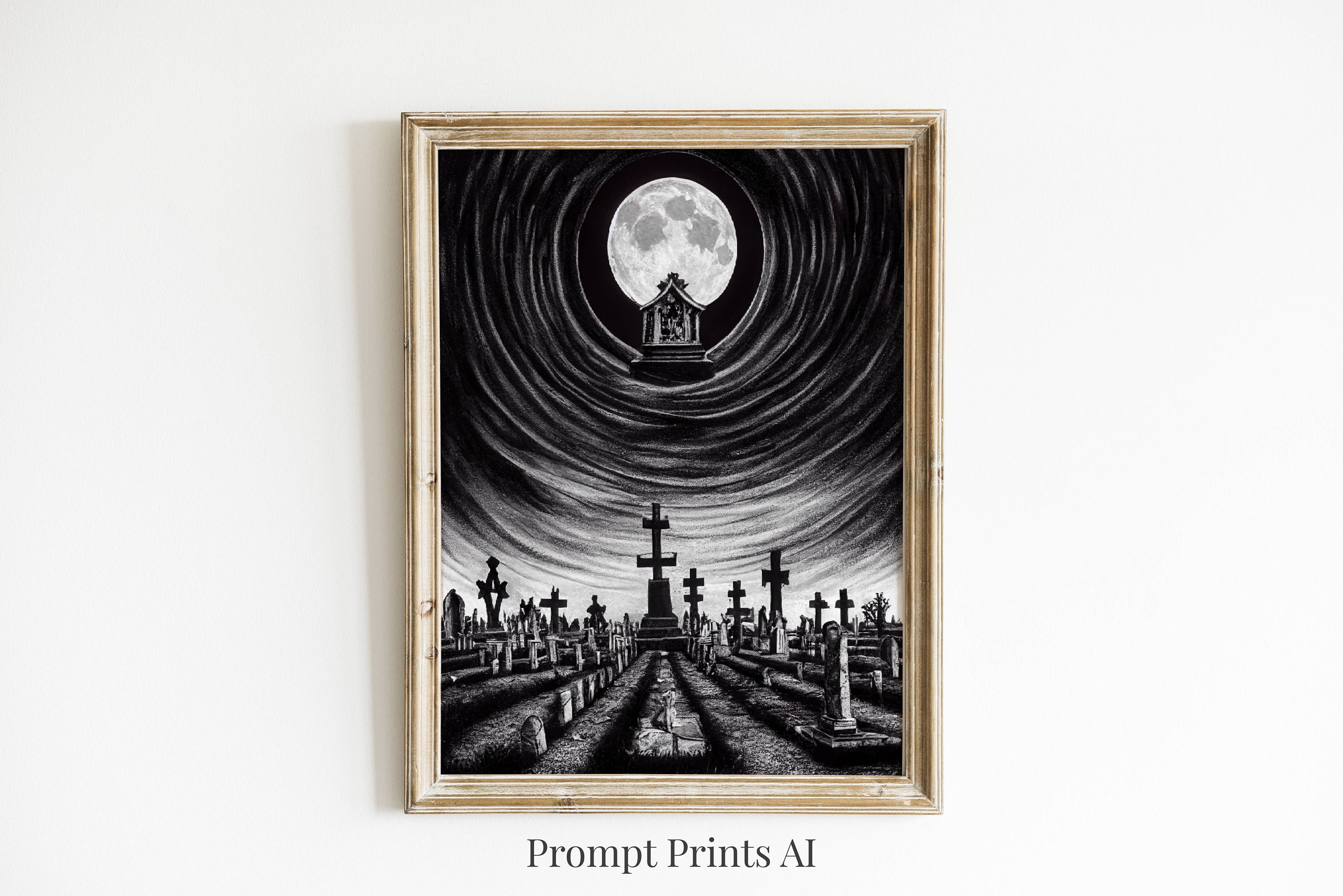 Dark Gothic Cemetery Art Print, Dark Academia Printable, Moody DIY Fall ...