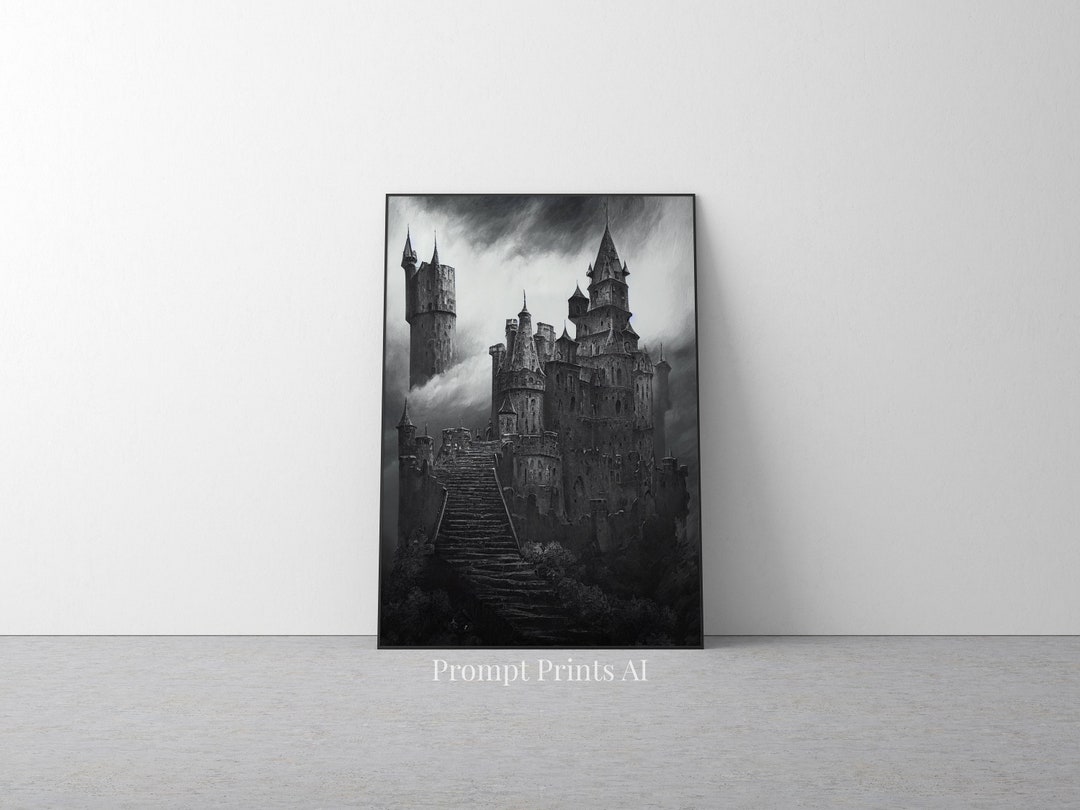 Dark Gothic Castle Art Print, Gothic Oil Painting Wall Printable, Dark ...