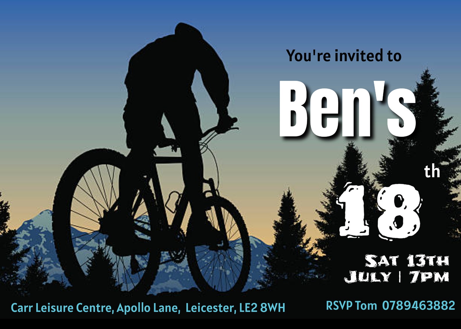 Mountain Bike Birthday Invitation | Blue Bike | Editable Template ...