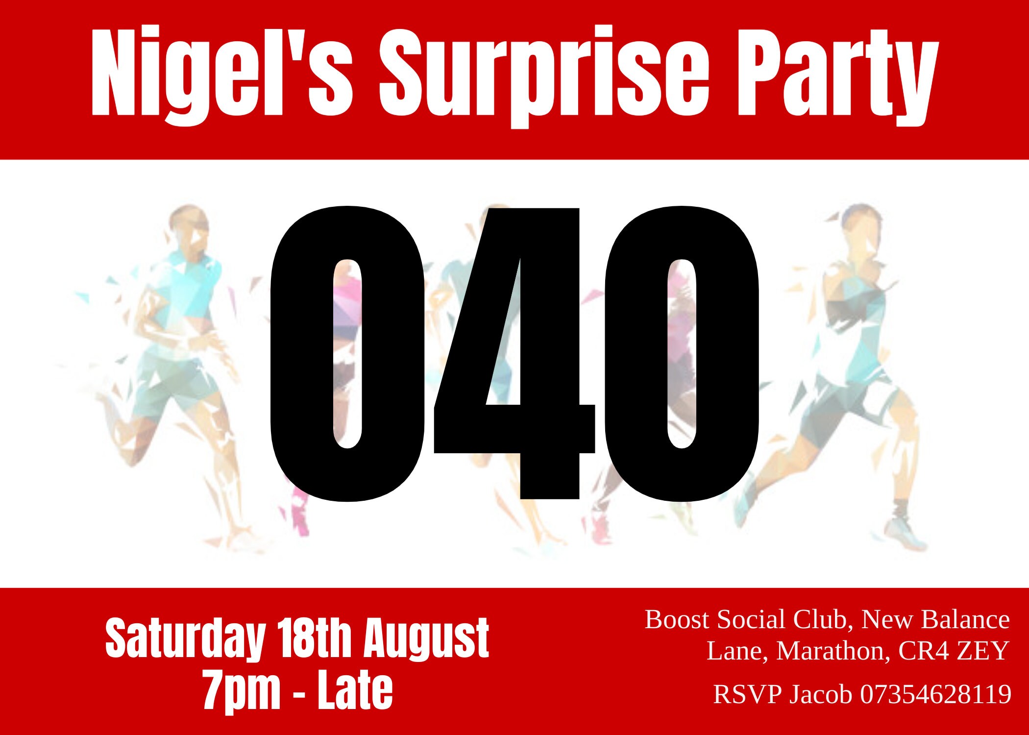 Race Bib Running Birthday Invitation | Marathon Party (editable ...