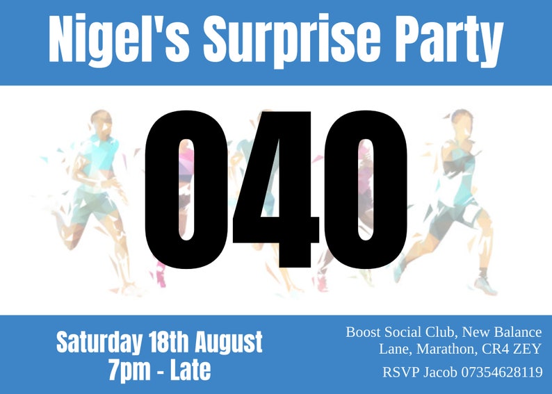 Running Birthday Invitation | Race Bib | Marathon Party Invite ...