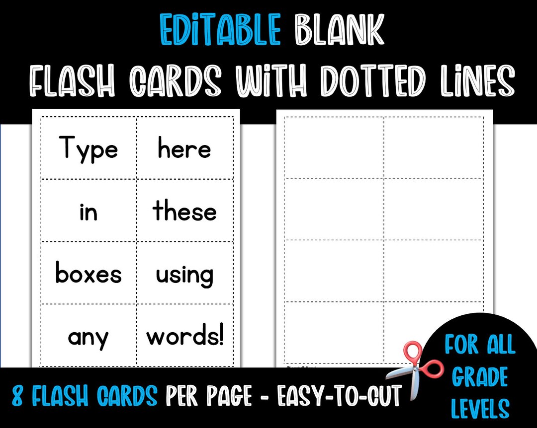Editable Flash Cards With Dotted Lines 8 per Page - Etsy