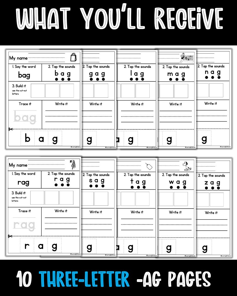 CVC -ag Word Family Worksheets | CVC Words | Kindergarten Reading ...