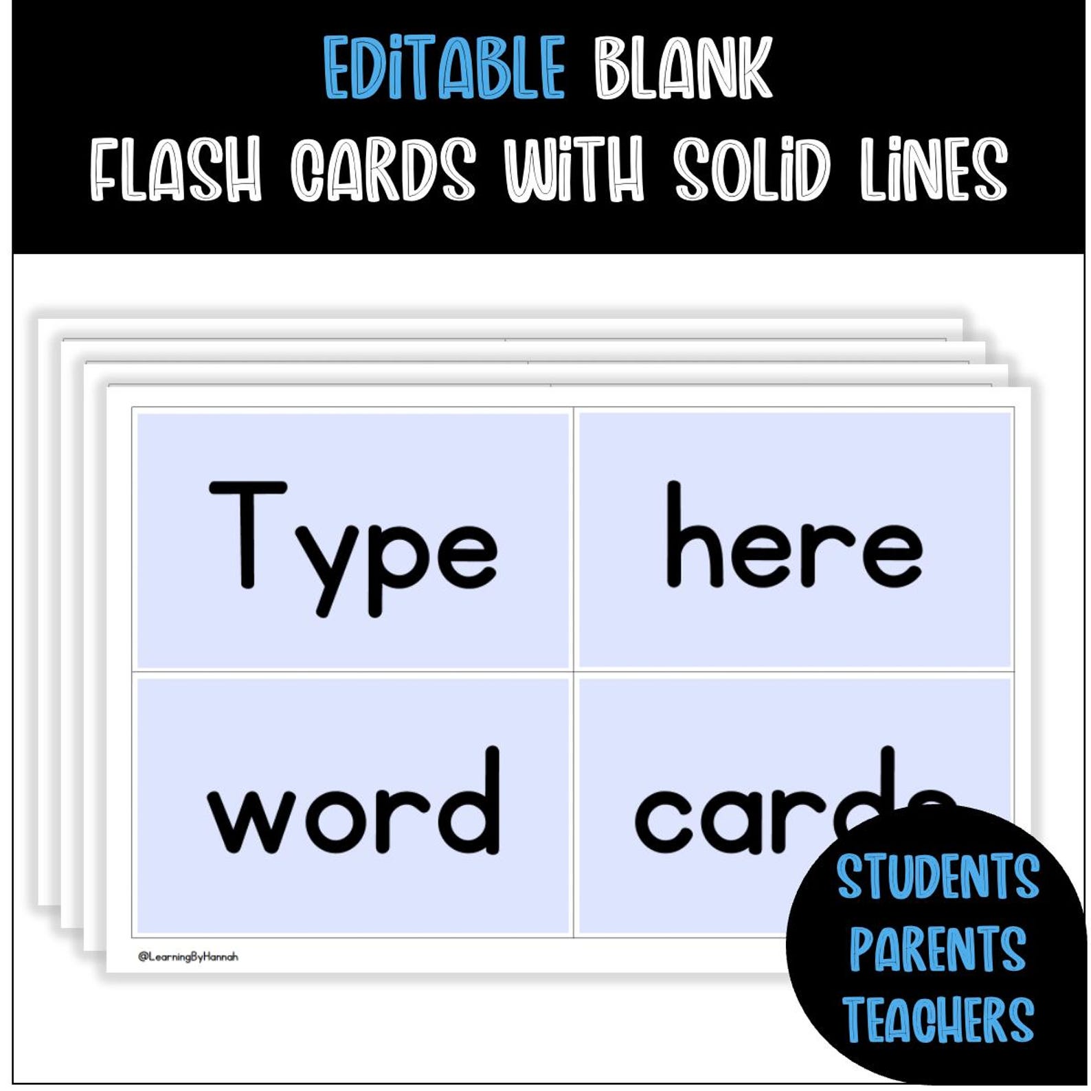 3x5" Flash Cards With Solid Lines - 2 PDF Files | Flashcards Template ...