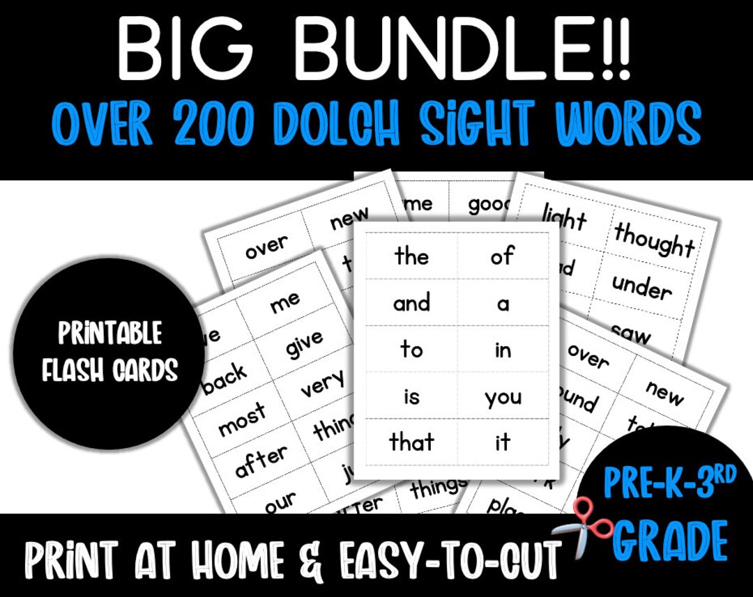 BIG BUNDLE Dolch Sight Words Downloadable Sight Word Flash - Etsy