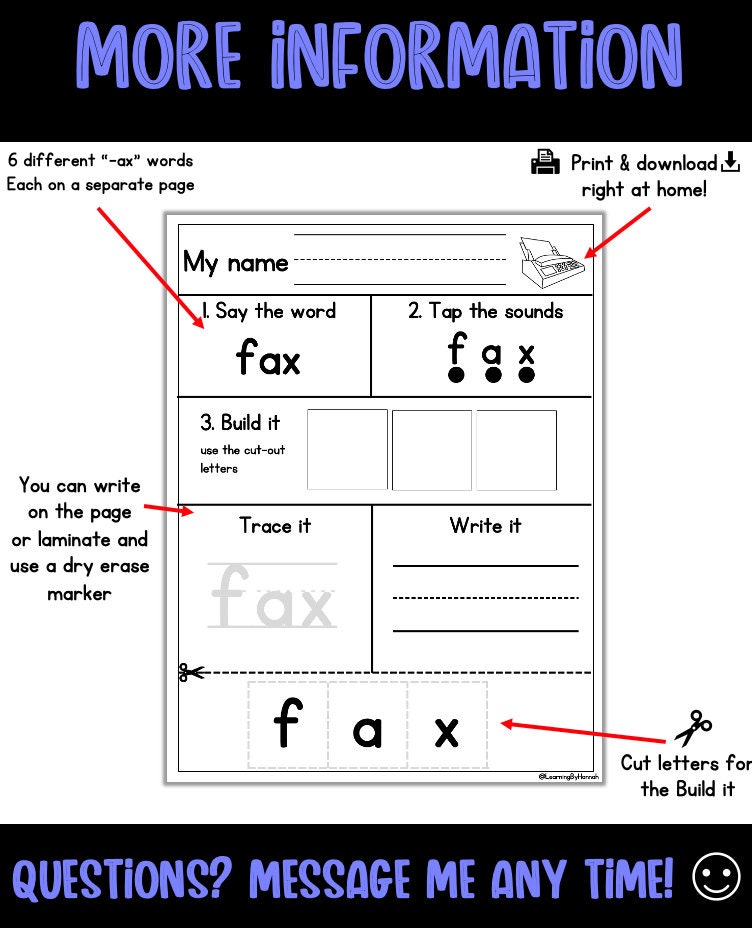 CVC -ax Word Family Worksheets | CVC Words | Kindergarten Reading ...
