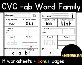 CVC -ag Word Family Worksheets | CVC Words | Kindergarten Reading ...