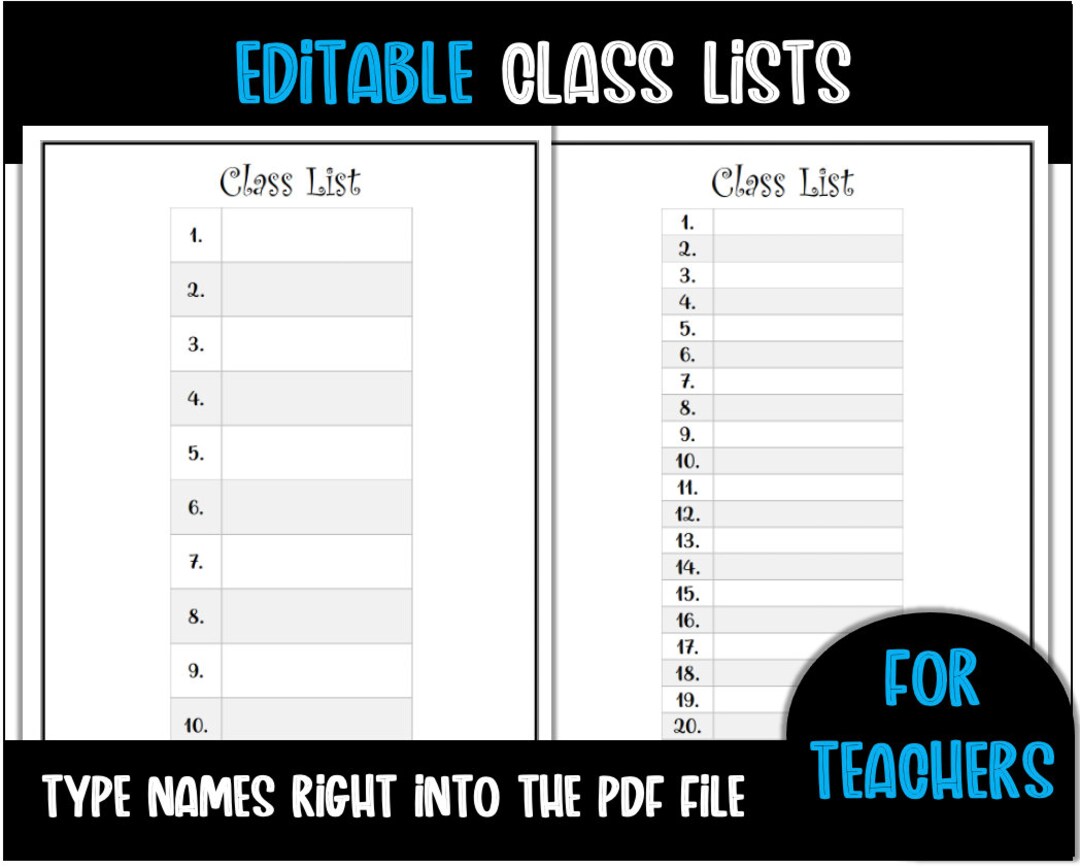 Blank Class List Editable File Classroom List Template - Etsy