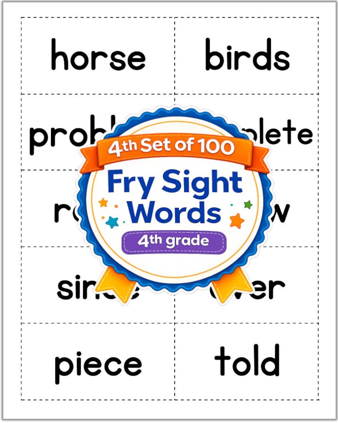 Fourth Set of 100 Fry Sight Words Downloadable | Sight Word Printable ...