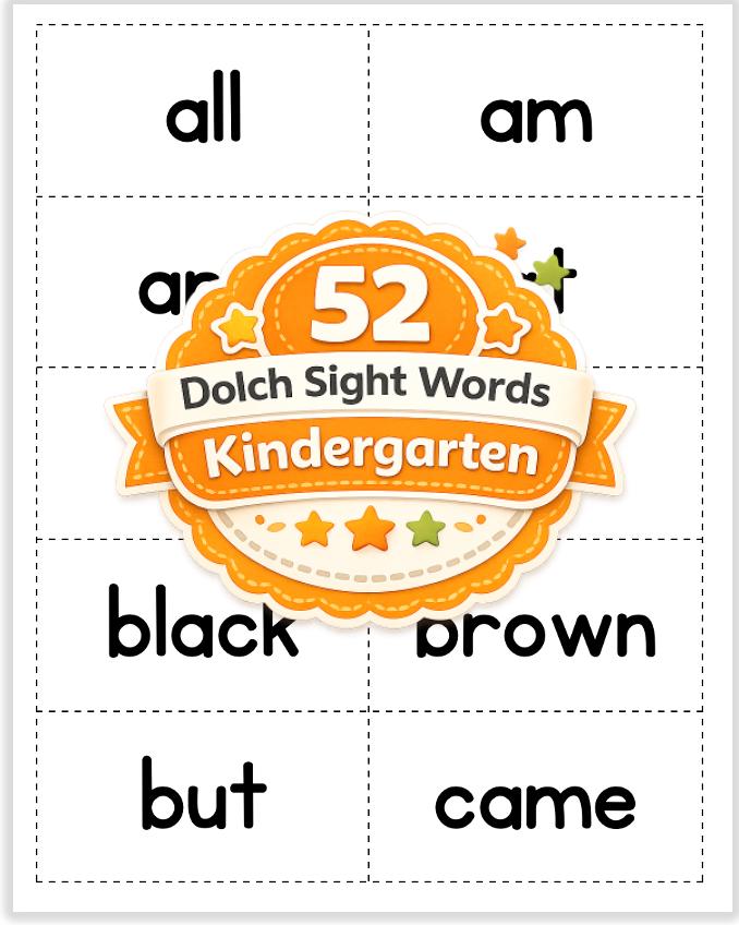 Kindergarten Dolch Sight Words Downloadable | Kindergarten Flash Cards ...