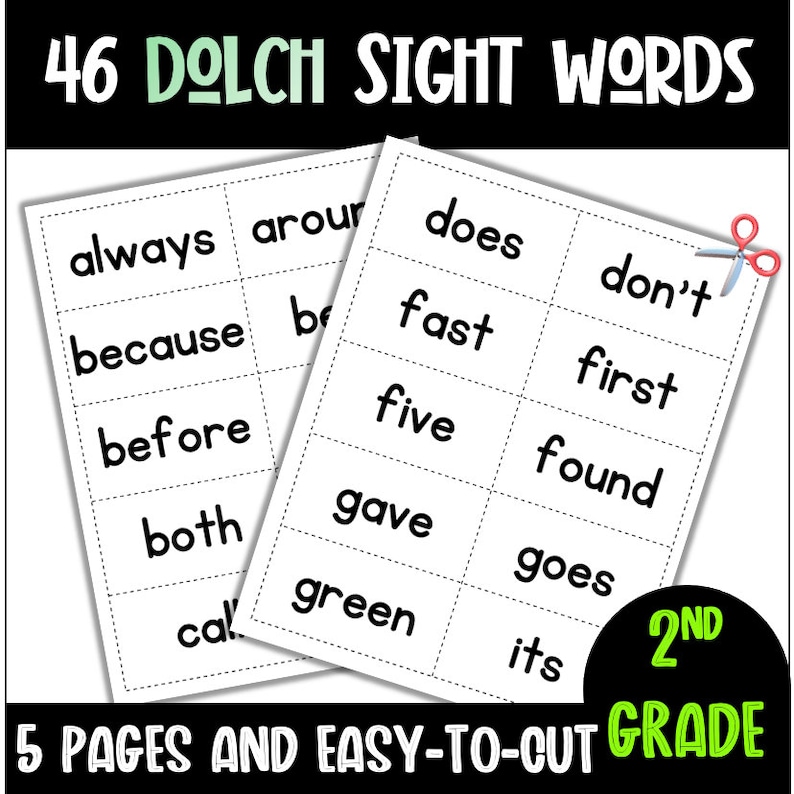 Second Grade Dolch Sight Words Downloadable | Second Grade Flash Cards ...